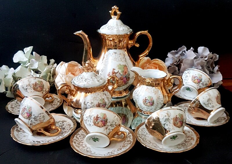 Gold Germany Tea Set, Decorated With Fragonard Decor, Teaset With 6 ...