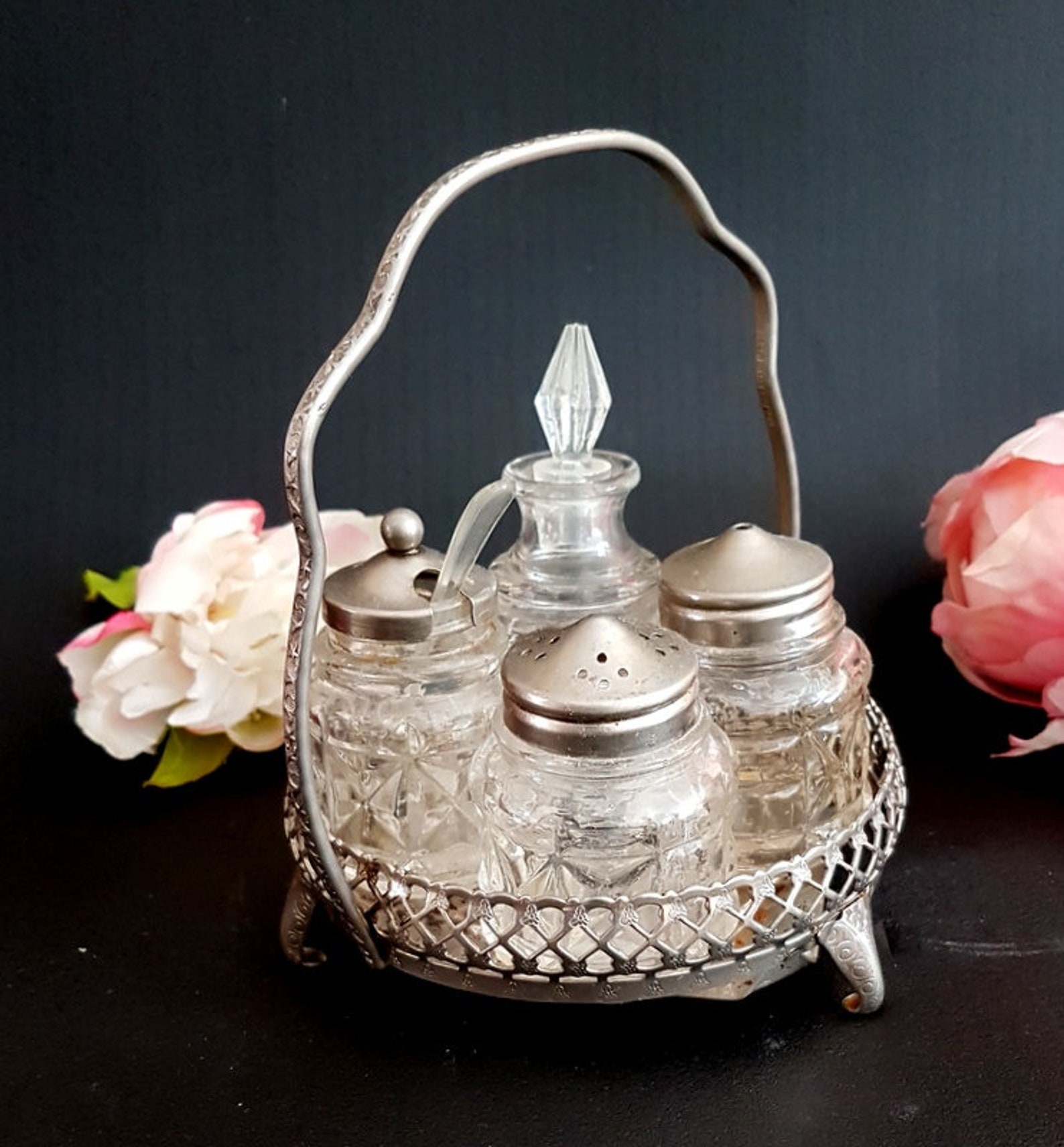 Vintage Glass Cruet Set - Etsy