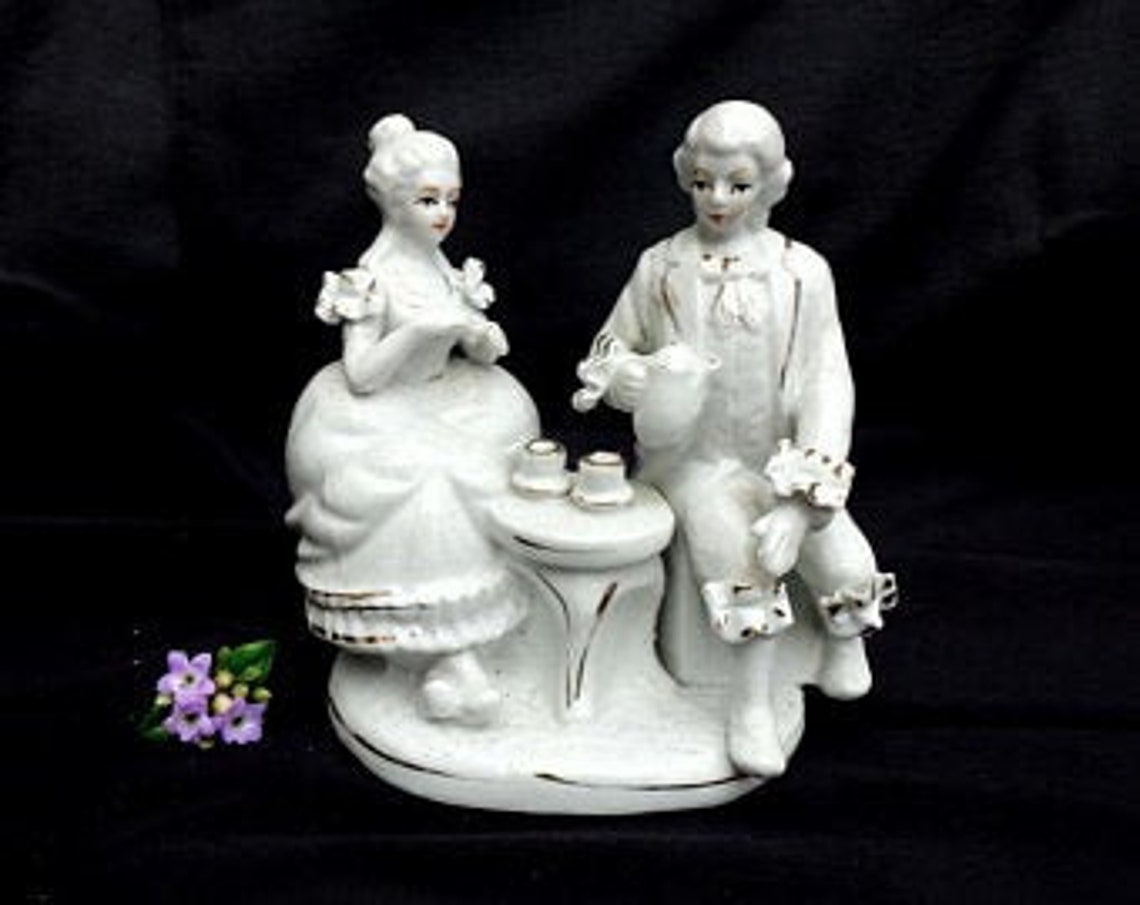 Vintage Figurines / Seated Couple / Hand Painted Porcelain Rococo Style ...