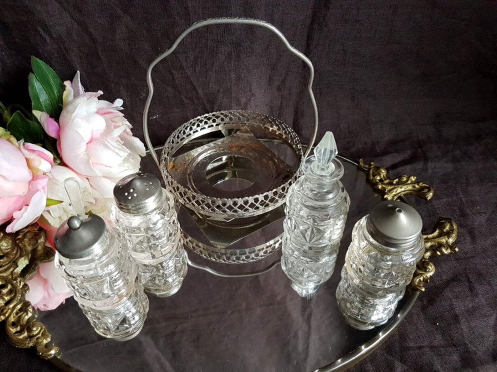 Vintage Glass Cruet Set - Etsy