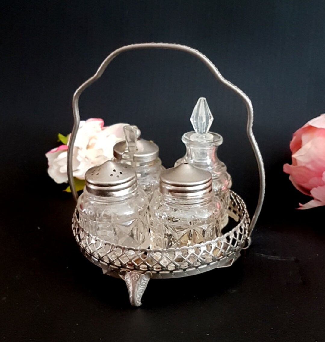 Vintage Glass Cruet Set - Etsy