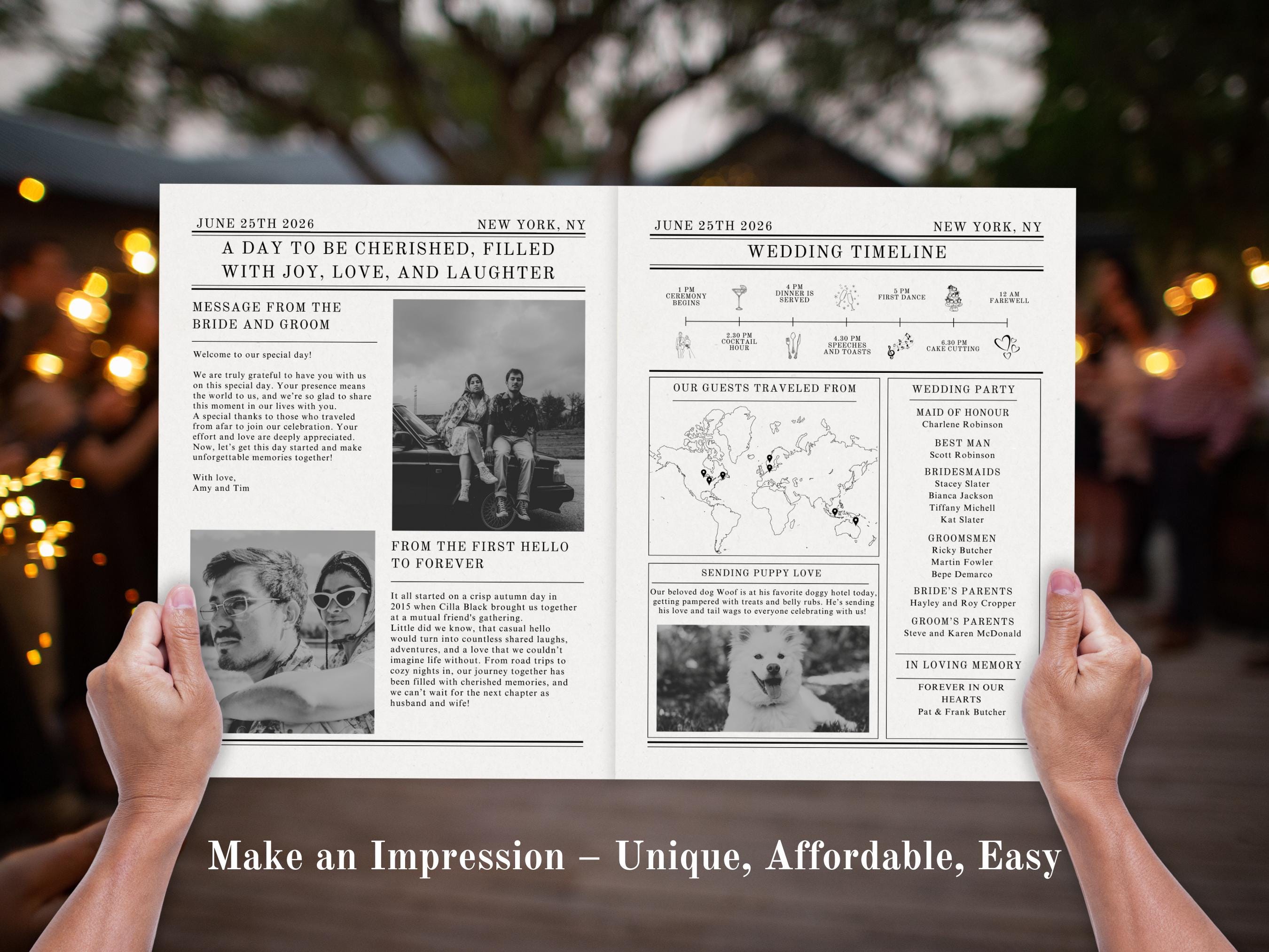 Wedding Newspaper, Newspaper Wedding Program, Wedding Table Games ...