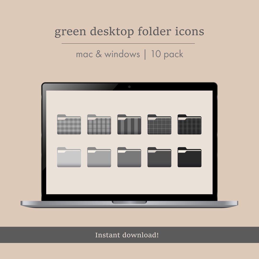 Greyscale Desktop Folder Icons | 10-pack | Mac & Windows | Digital Download | Black and White ...