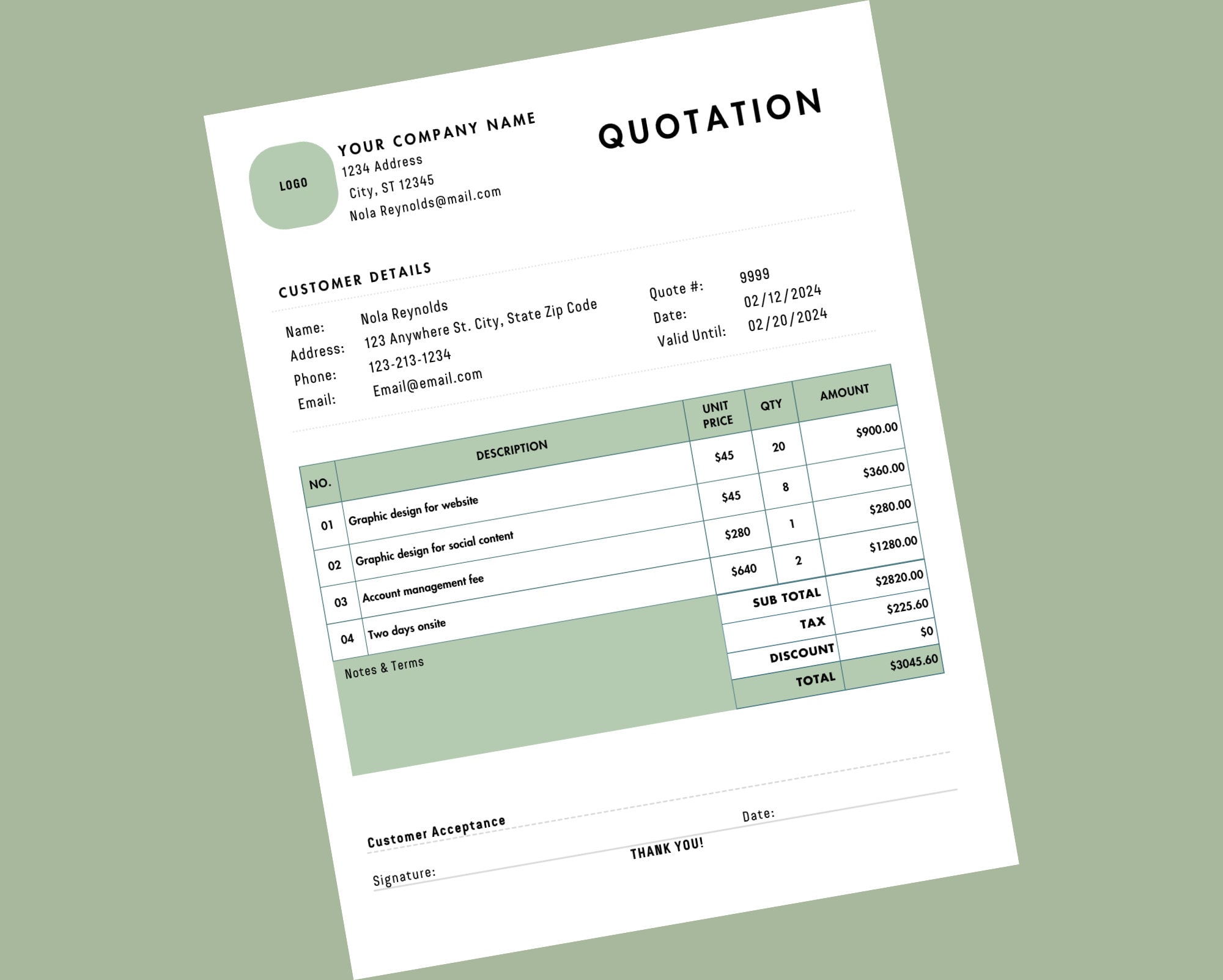 Invoice Template Digital, Quote Template Canva, Price Proposal Template ...