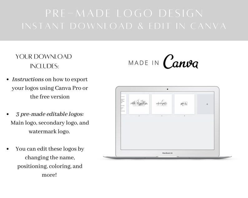 Premade Watermark Logo, Instant Download Photography Logo, Watermark ...