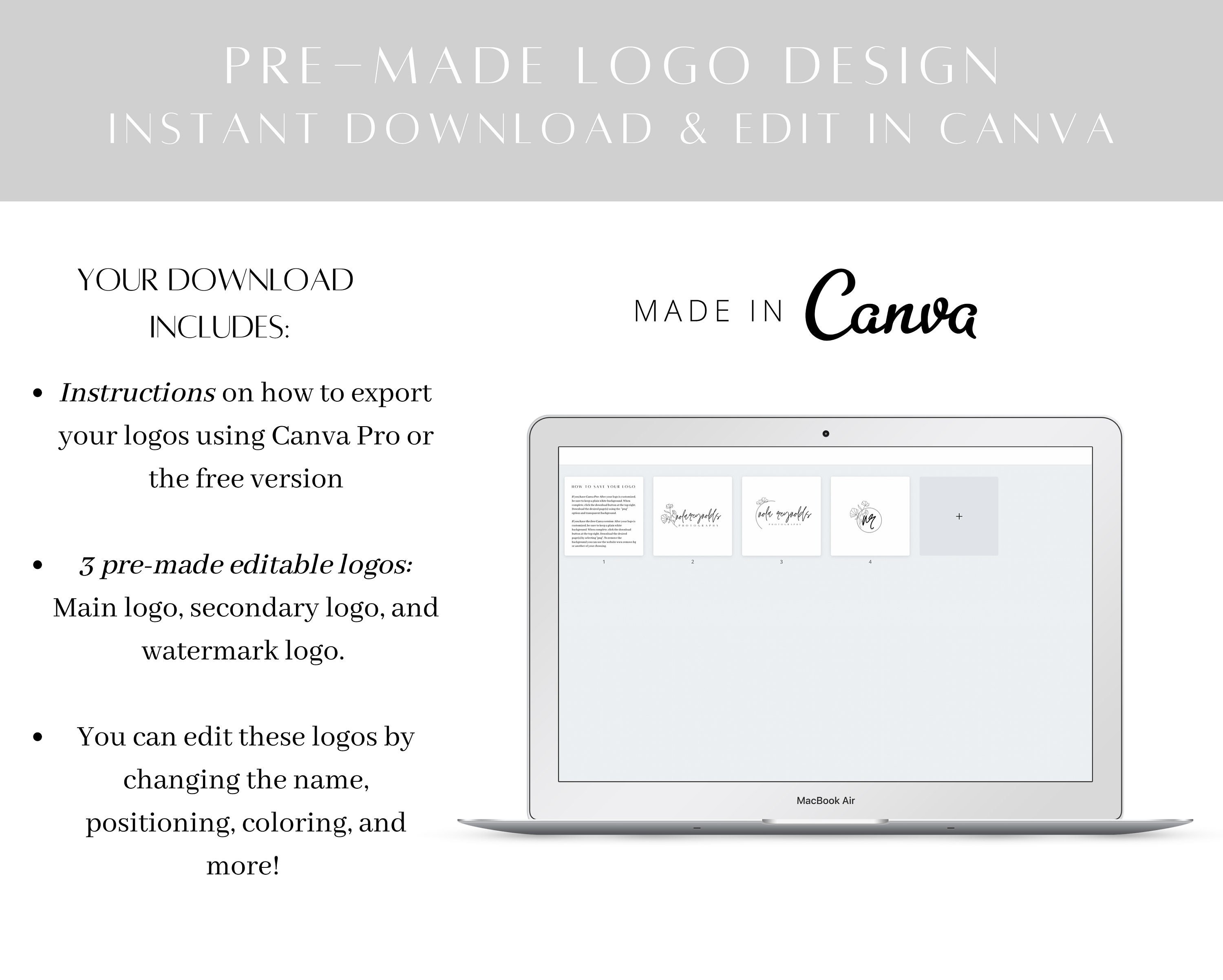 Premade Watermark Logo Instant Download Photography Logo - Etsy