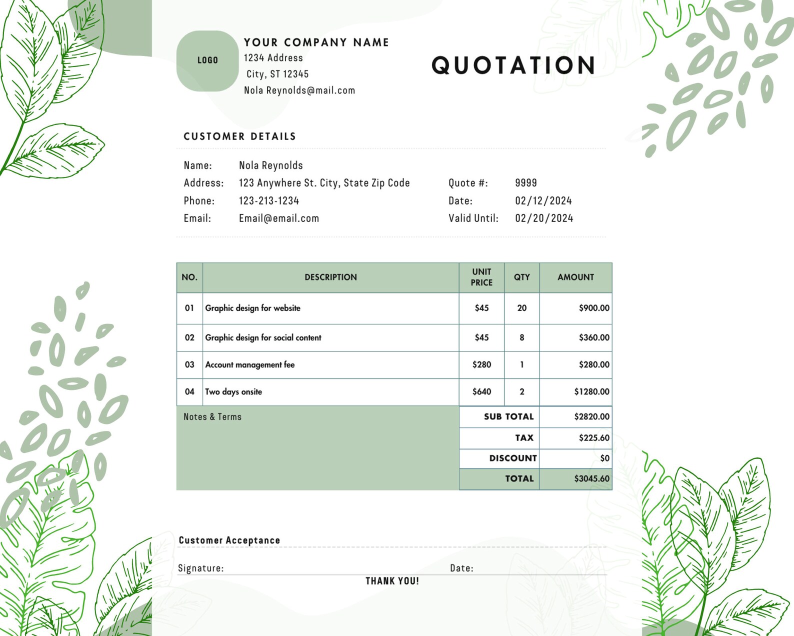 Invoice Template Digital, Quote Template Canva, Price Proposal Template ...
