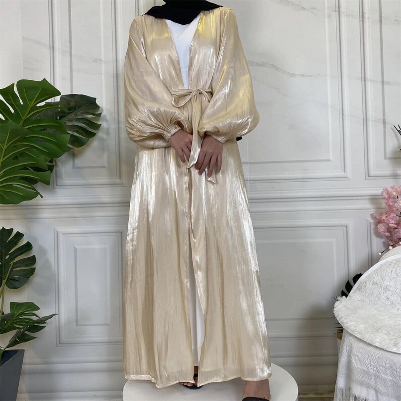 SLIM FIT Summer Shimmer Satin Open Duster Abaya With Matching - Etsy
