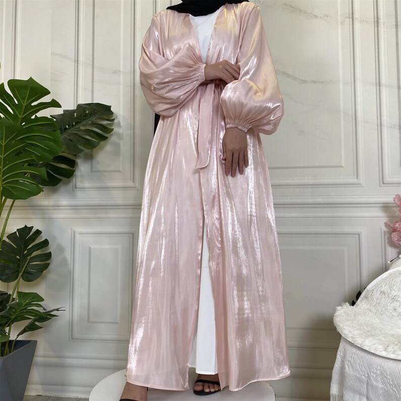 SLIM FIT Summer Shimmer Satin Open Duster Abaya With Matching - Etsy