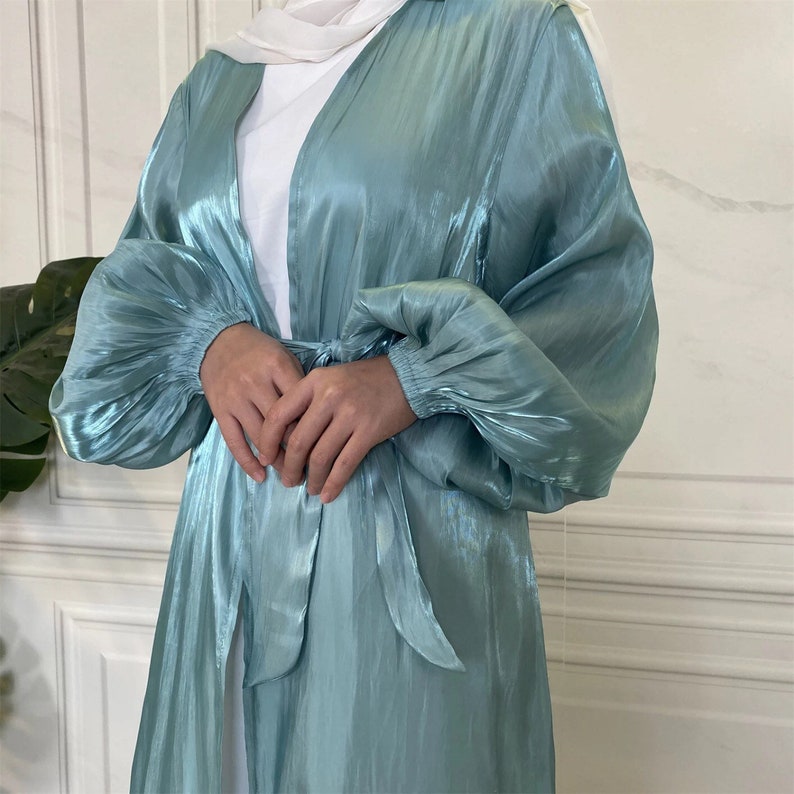 SLIM FIT Summer Shimmer Satin Open Duster Abaya With Matching - Etsy