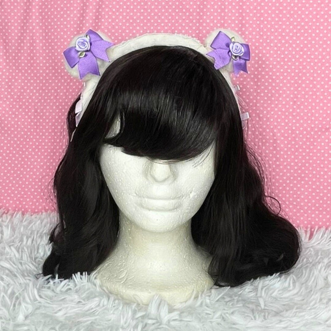 Lavender Coquette Bear Ears, Cute, Bows, Lace, Cottagecore, Cutecore ...