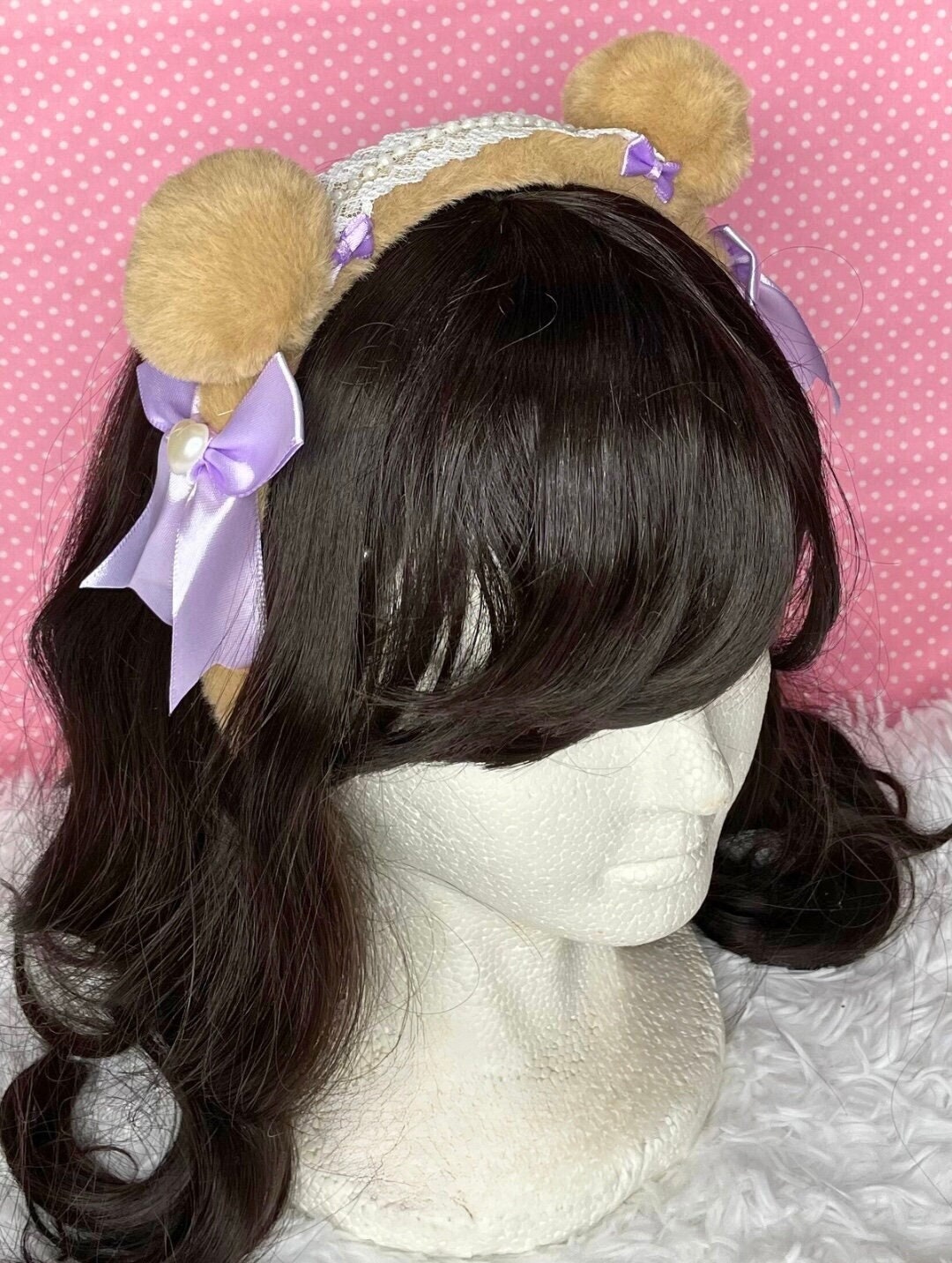 Lavender Coquette Bear Ears, Cute, Bows, Lace, Cottagecore, Cutecore ...
