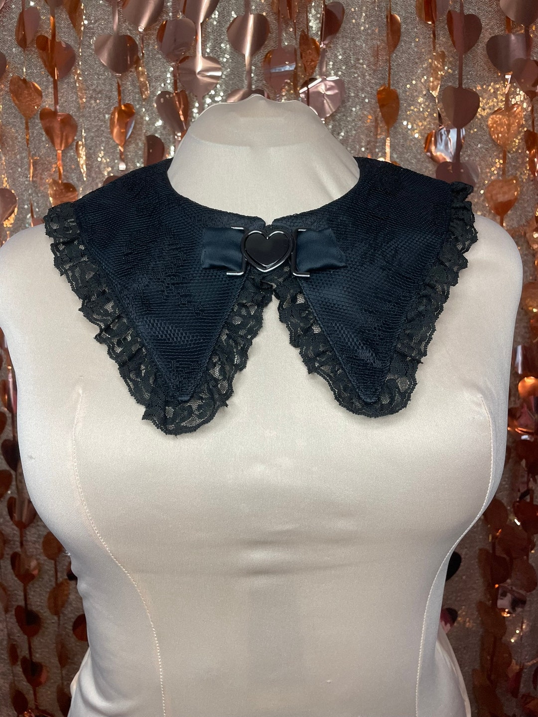 Black Lace Goth Collar, Jirai Kei, Satin, Ruffle, Detachable Collar ...