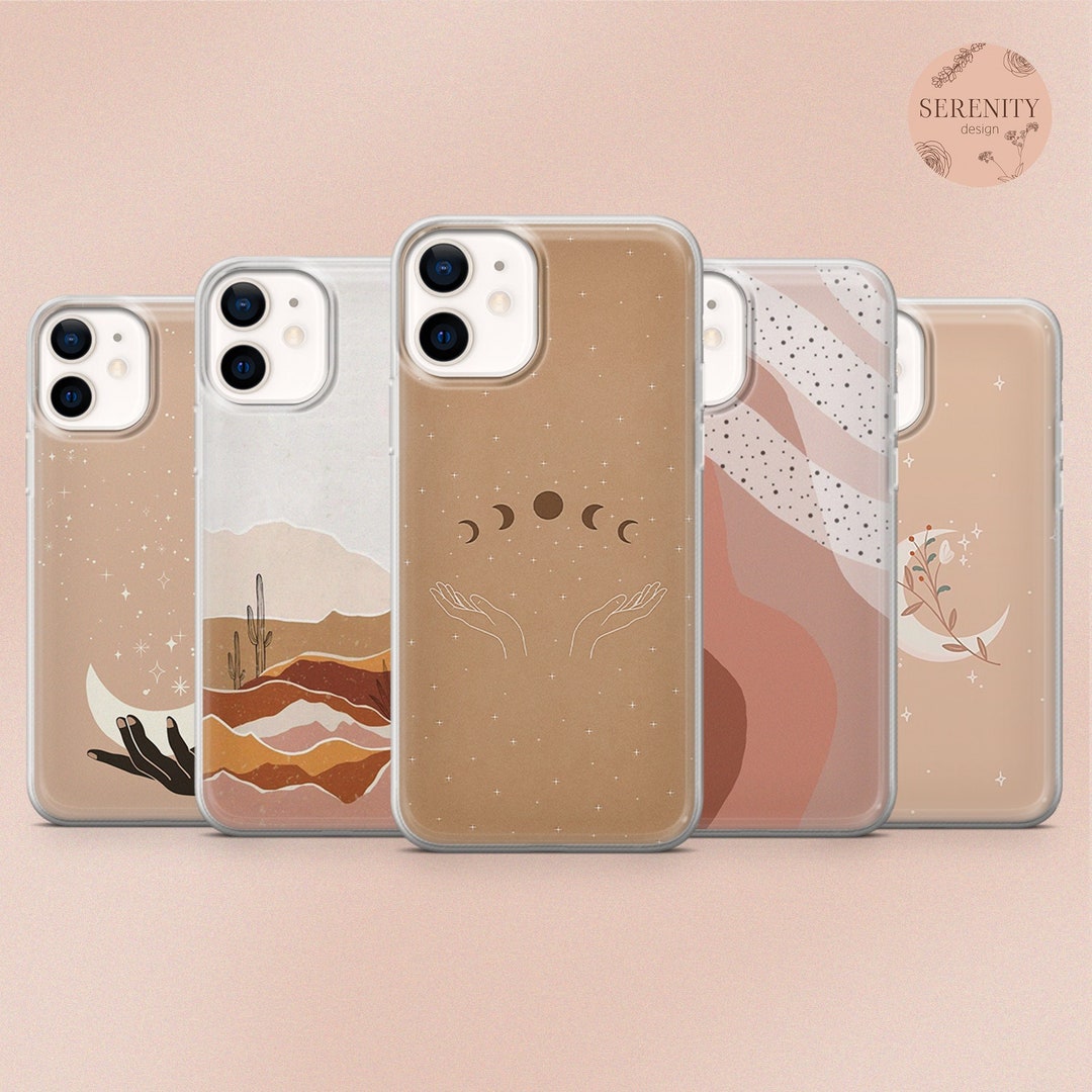 Boho Moon Phases Phone Case, Clouds Aesthetic iPhone Case, Fits for ...