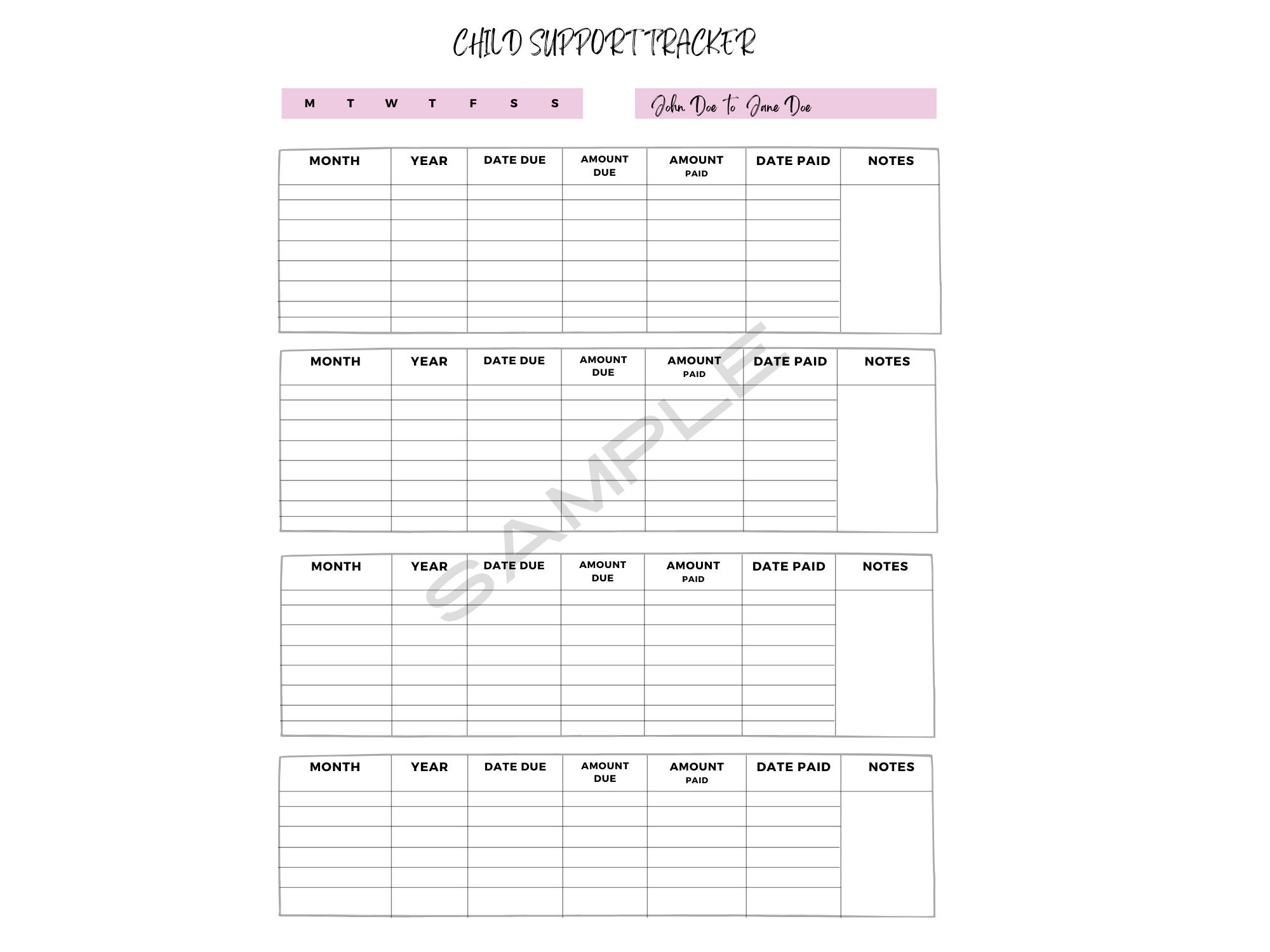 Child Support Log Tracker - Etsy