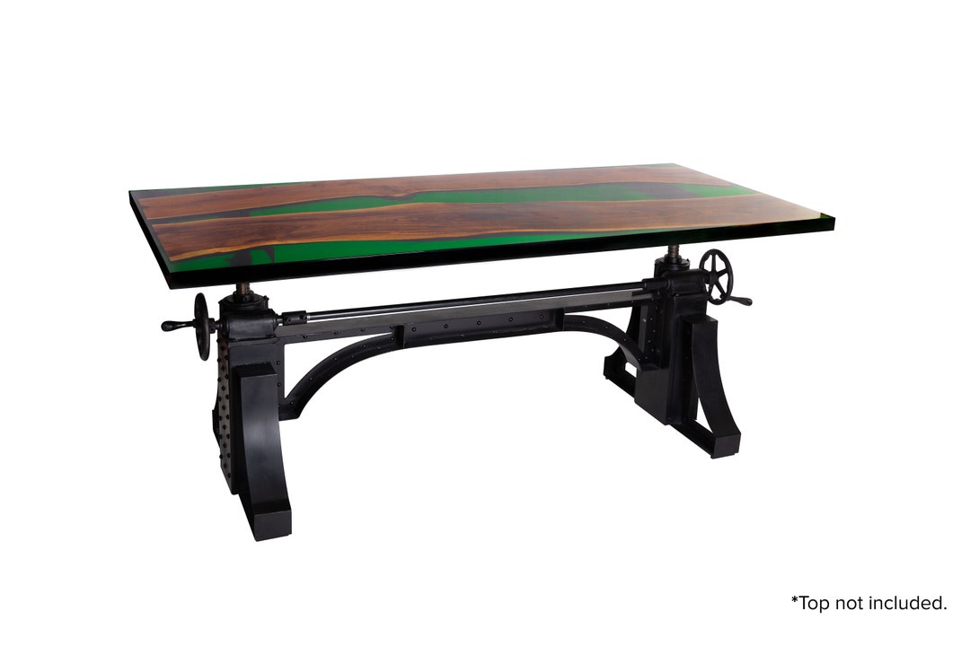 Industrial Cast Iron Crank Table Base: Adjustable Height Desk, Dining ...