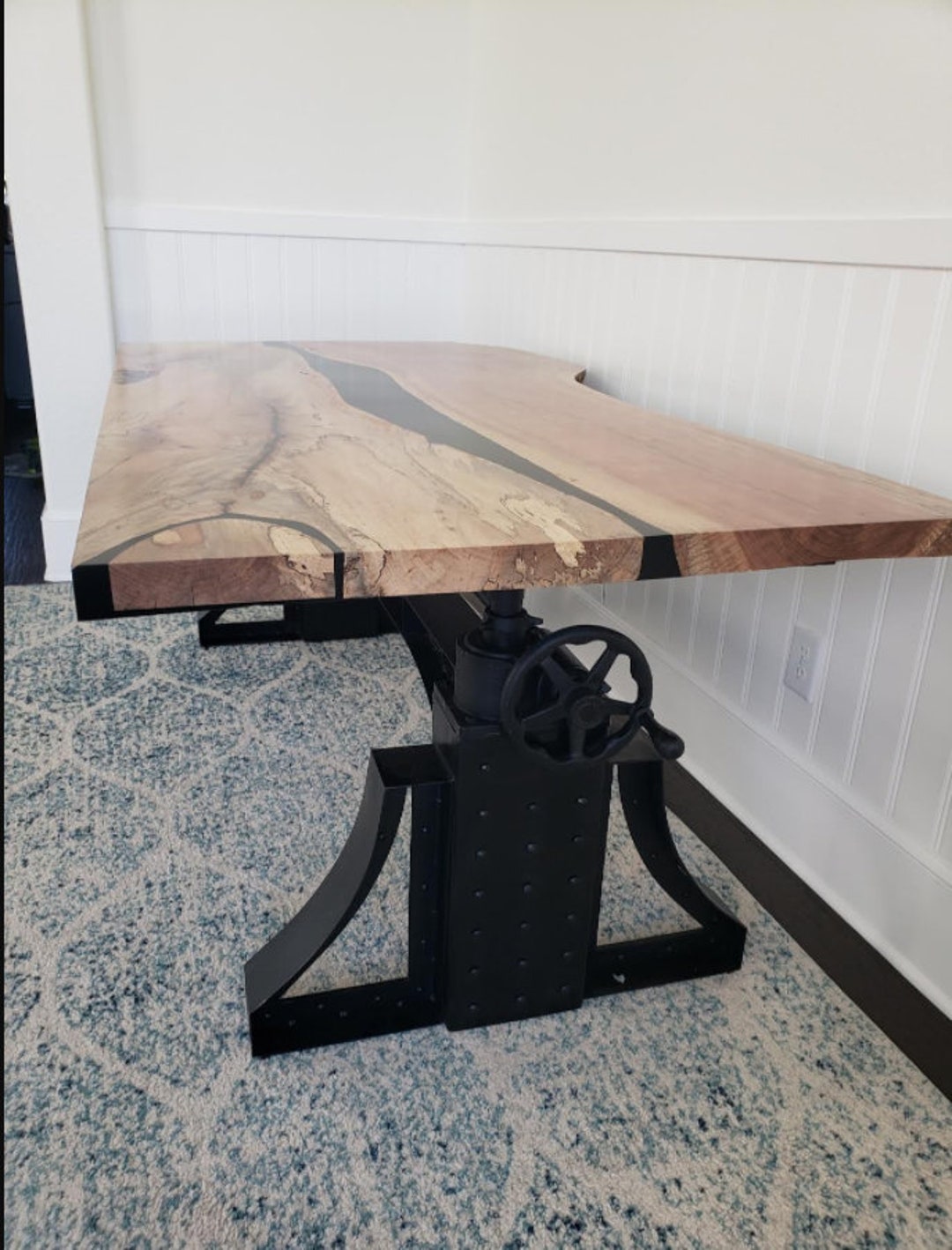 Industrial Cast Iron Crank Table Base: Adjustable Height Desk, Dining ...
