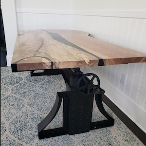 Industrial Cast Iron Crank Table Base: Adjustable Height Desk, Dining ...