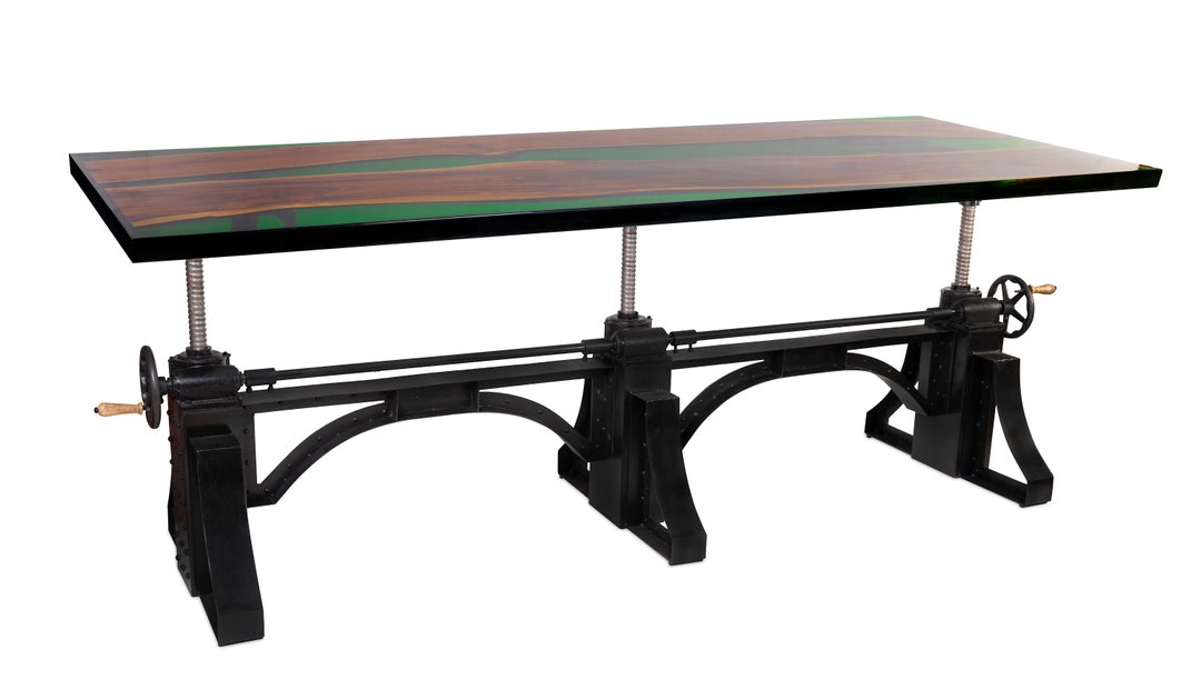 Industrial Cast Iron Crank Table Base: Adjustable Height Desk, Dining ...