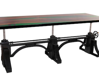 Industrial Cast Iron Crank Table Base: Adjustable Height Desk, Dining ...