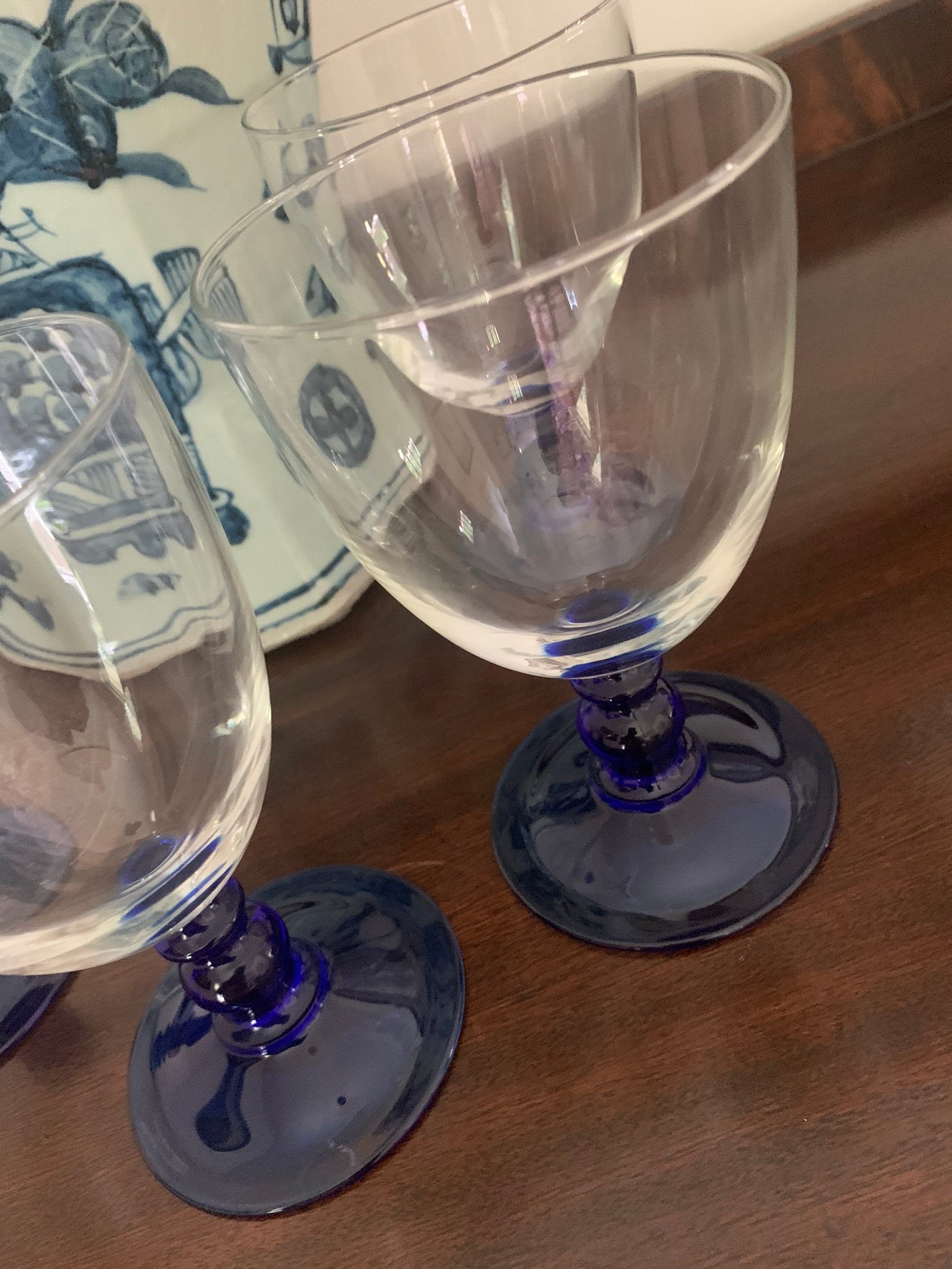 Set of 4 Cobalt Blue Stemmed Water Goblets - Etsy