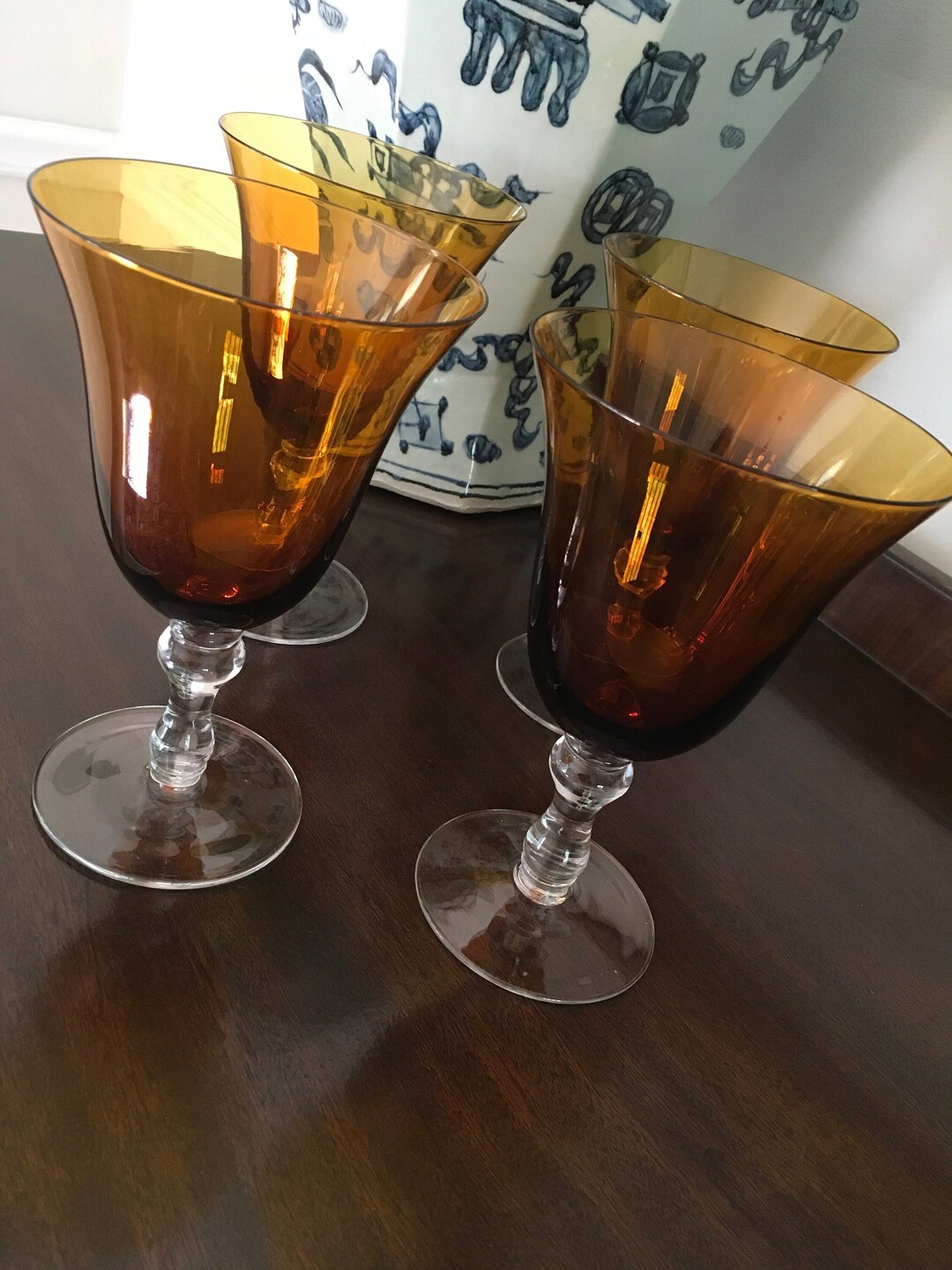 Vintage MCM Amber Bell Shaped Water Goblets - Sst of 4 - Etsy