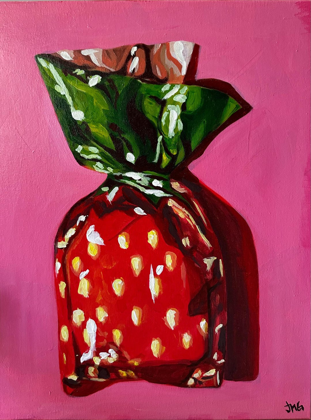 Bon Bon Still Life Candy Painting – Original Acrylic Strawberry Wrapper ...