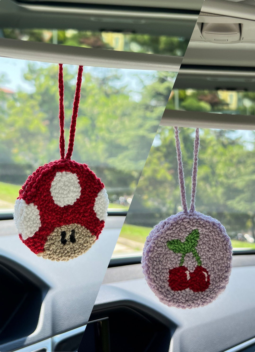 Punch Needle Car Mirror Hanging Handmade Rear View Charm - Etsy