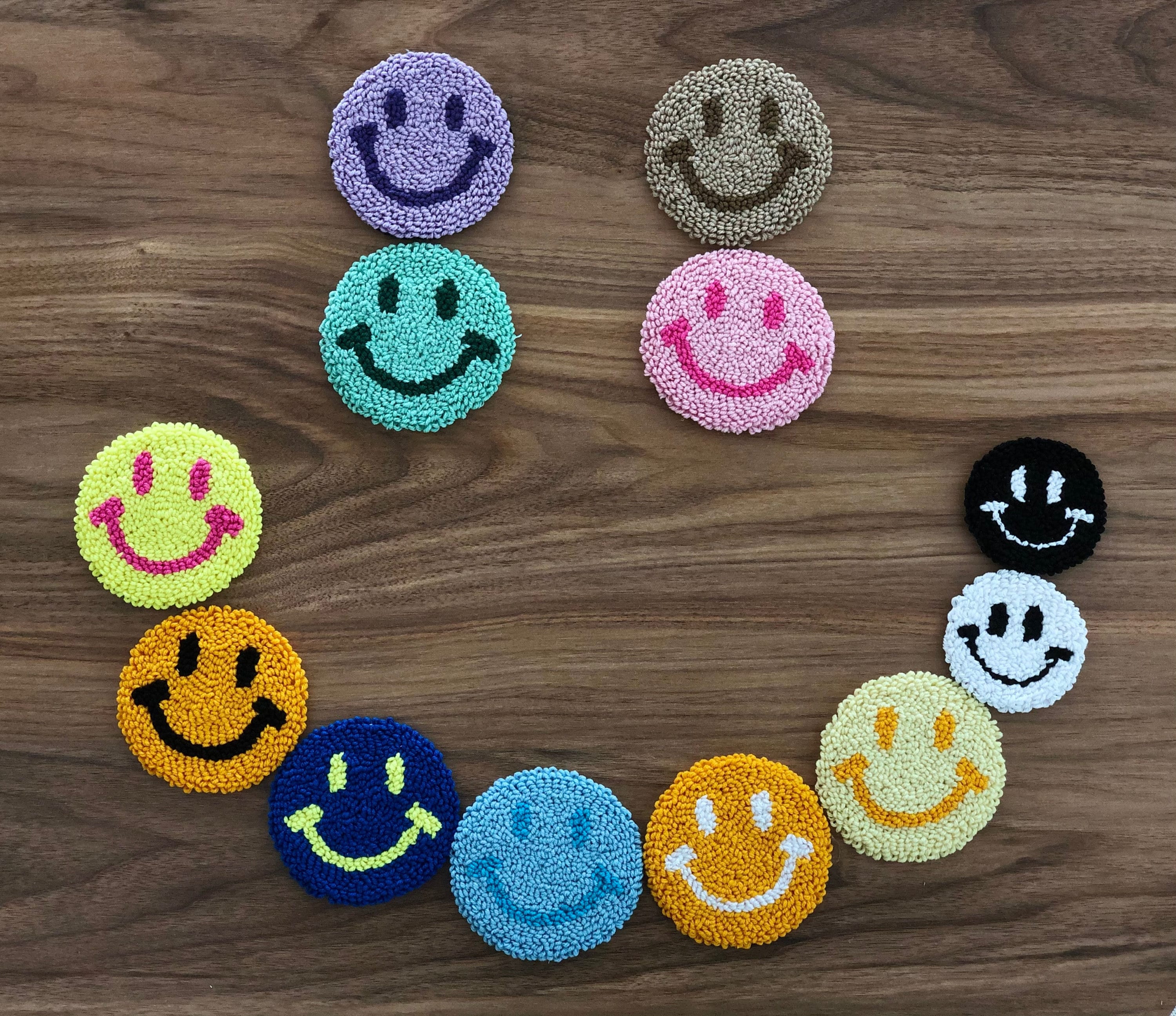 Smiley Face Punch Needle Coasters smiley Face Coasters | Etsy