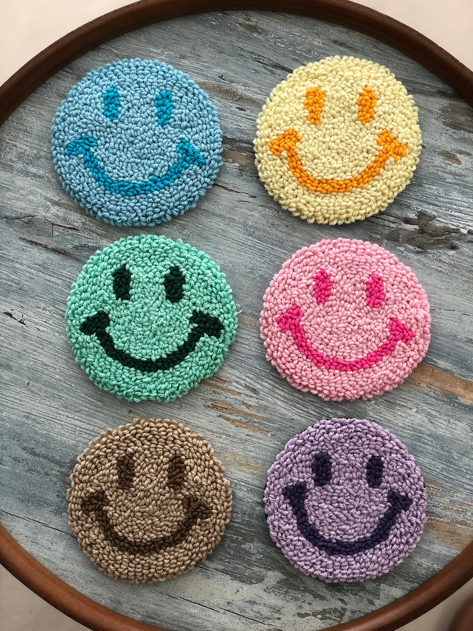 Handmade Punch Needle Smiley Face Coaster: Tufted Mug Rug - Etsy