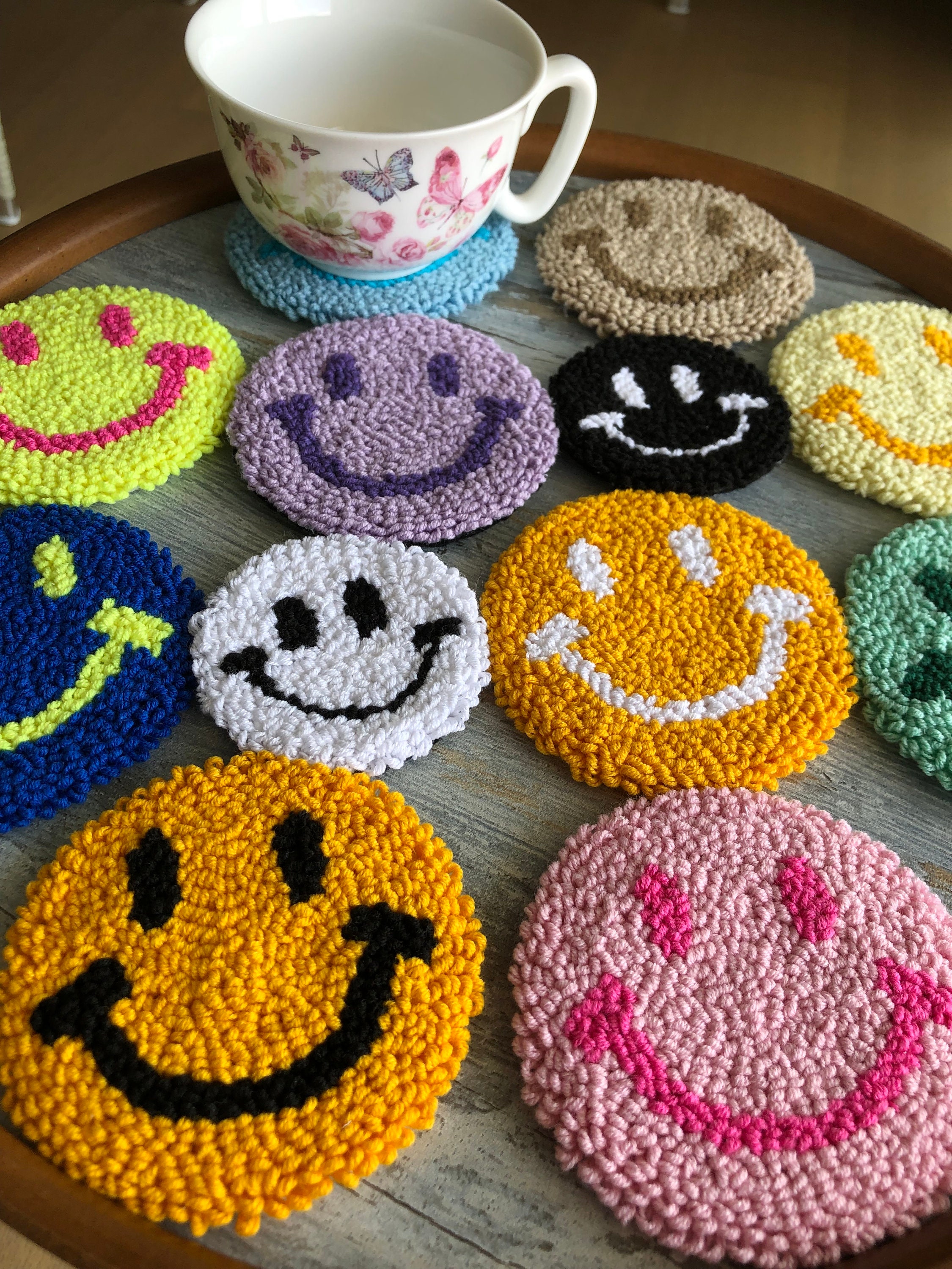 Smiley Face Punch Needle Coasters smiley Face Coasters | Etsy