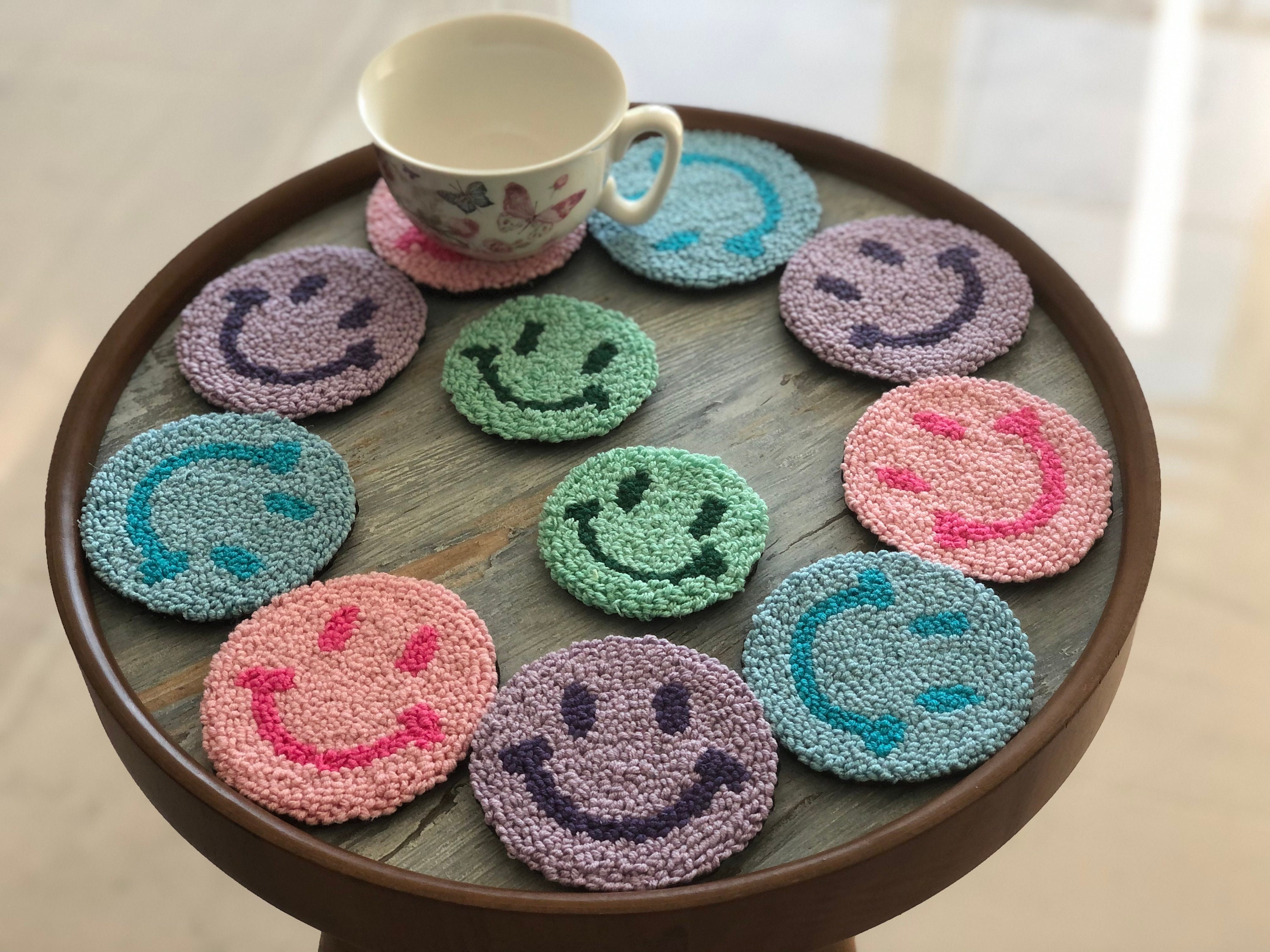 Smiley Face Punch Needle Coasters smiley Face Coasters | Etsy