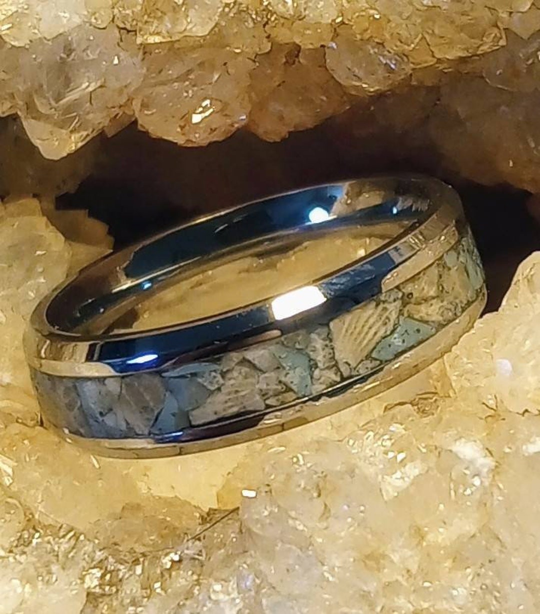 Petoskey Stone and Leland Blue Stone Inlay Wedding Band in Your Chosen ...