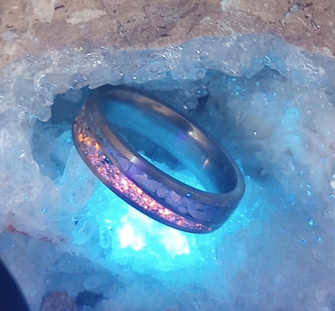 Michigan Yooper Glow and Leland Blue Stone Titanium Wedding Band in a ...