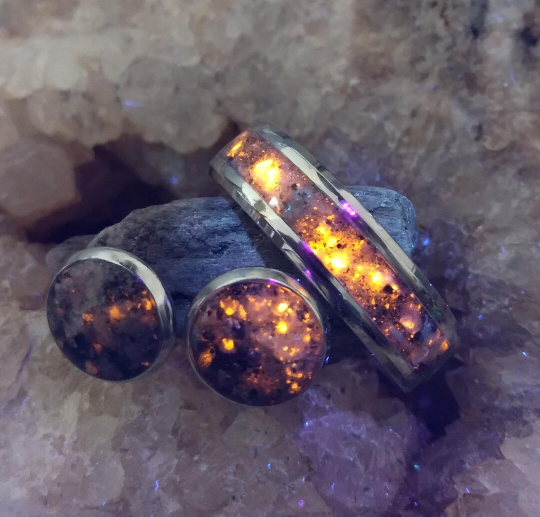 Michigan Yooper Glow Wedding Band and Earring Set in Stainless Steel or ...