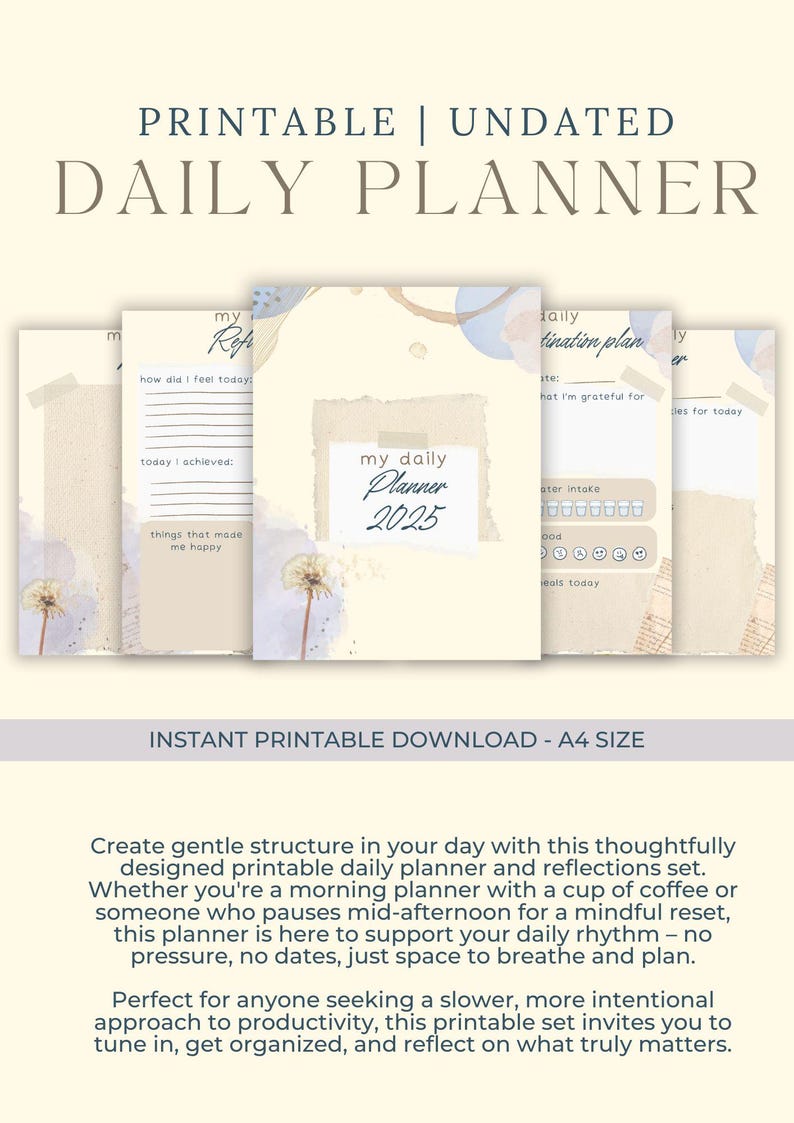 A4 Printable Daily Planner PDF | Undated Minimalist Planner ...