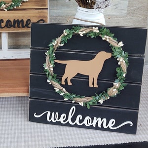 Labrador Retriever Welcome Sign Wood Berry Wreath English Lab Rustic ...
