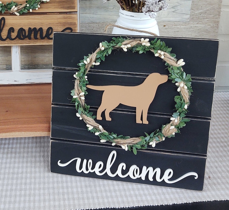Labrador Retriever Welcome Sign Wood Berry Wreath English Lab - Etsy