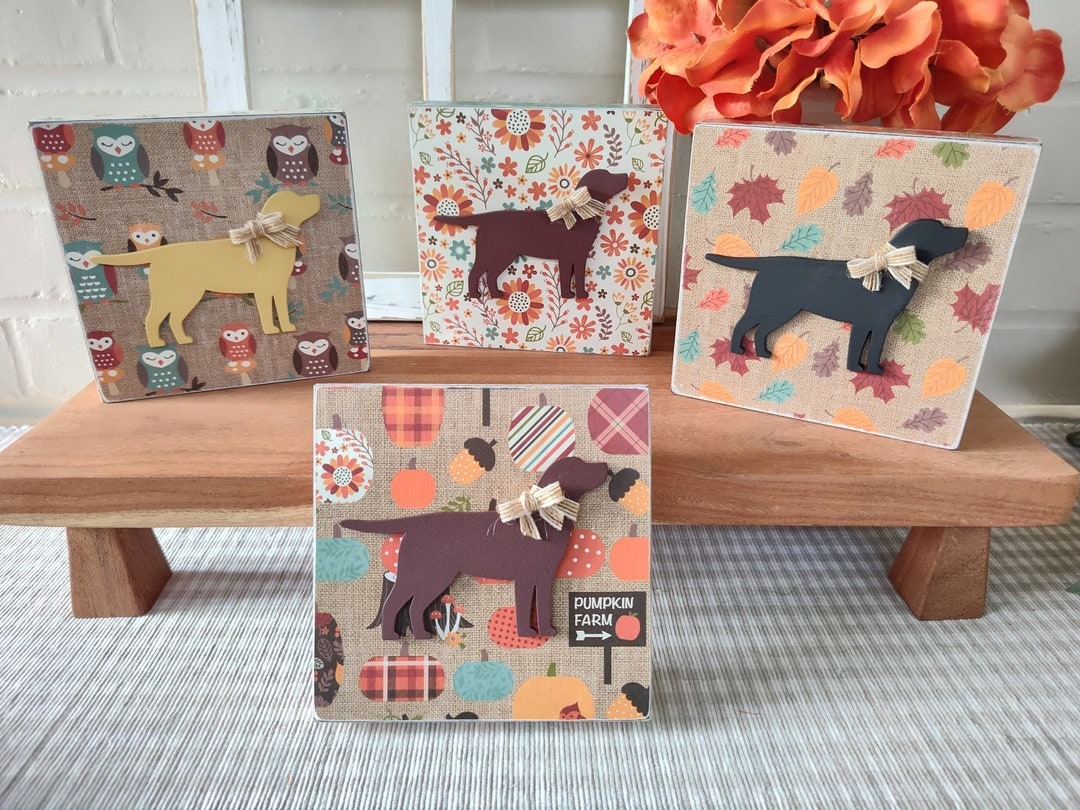 Labrador Retriever Fall Wood Block Tiered Tray Decor Shelf Decor Black ...