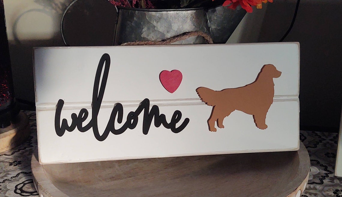 Golden Retriever Welcome Sign Wood English Golden Hanging Sign - Etsy