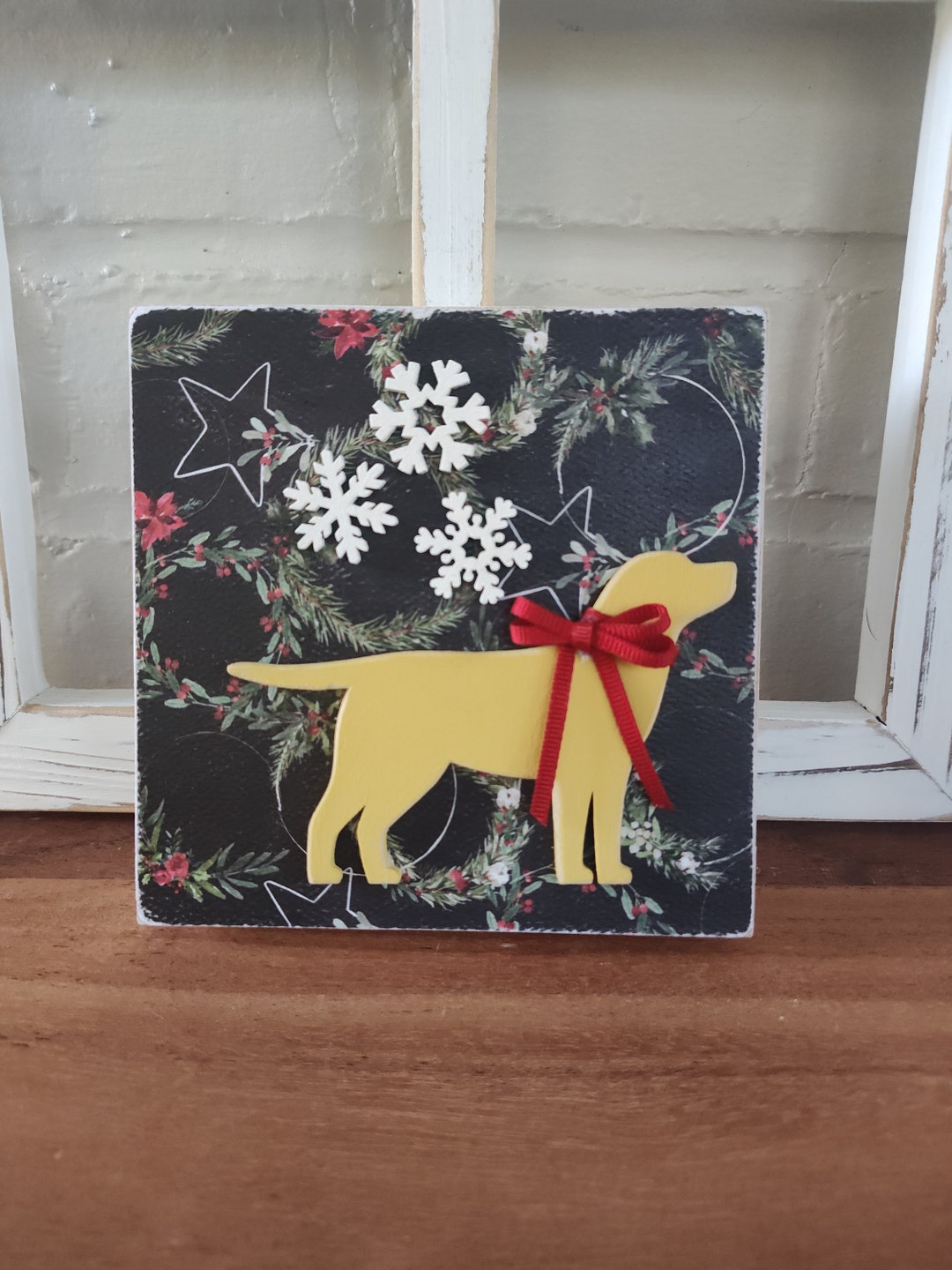 Labrador Retriever Winter Christmas Wood Block Yellow Lab Tiered Tray ...