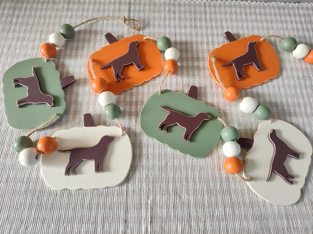 Labrador Retriever Fall Pumpkin Garland Wood Beads Black Lab Chocolate ...
