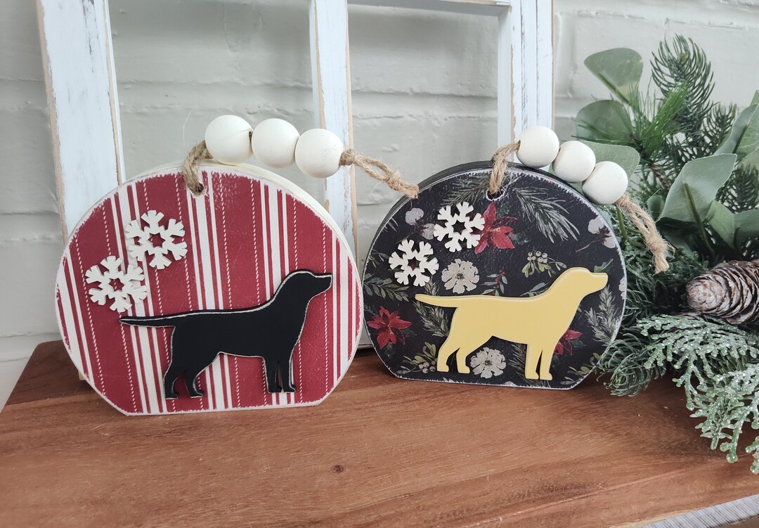 Labrador Retriever Chunky Wood Ornament Sign Snowflakes Wood Beads ...