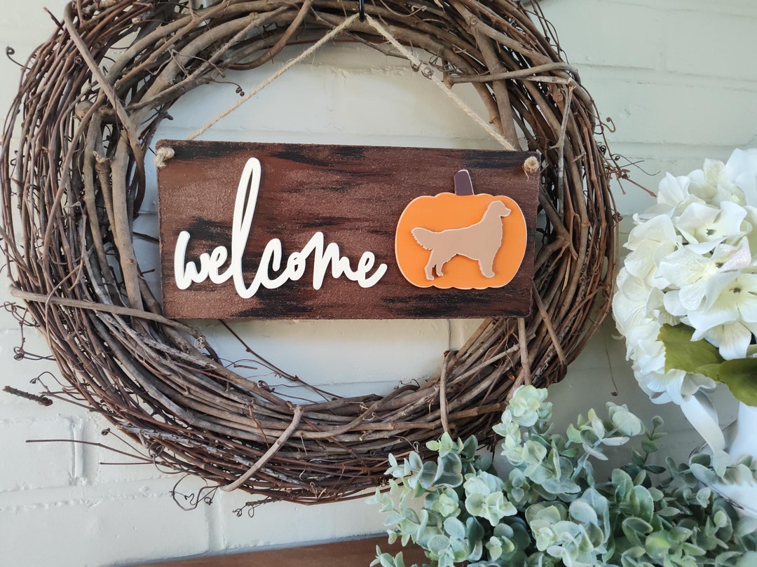 Rustic Metal Welcome Sign: Golden Retriever Pumpkin Fall Decor - Etsy
