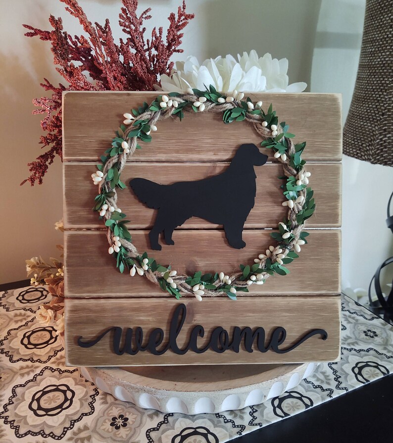 Golden Retriever Welcome Sign Wood Berry Wreath English Golden - Etsy