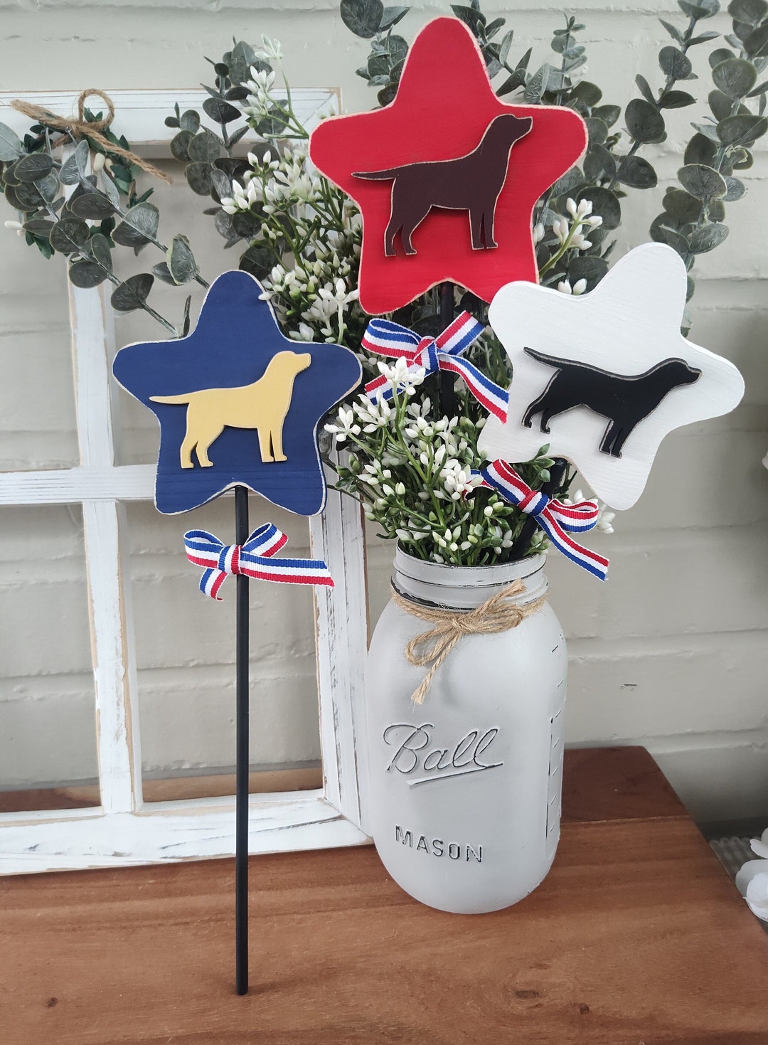 Labrador Retriever Patriotic Wood Star Pick Home Decor Floral Decor ...