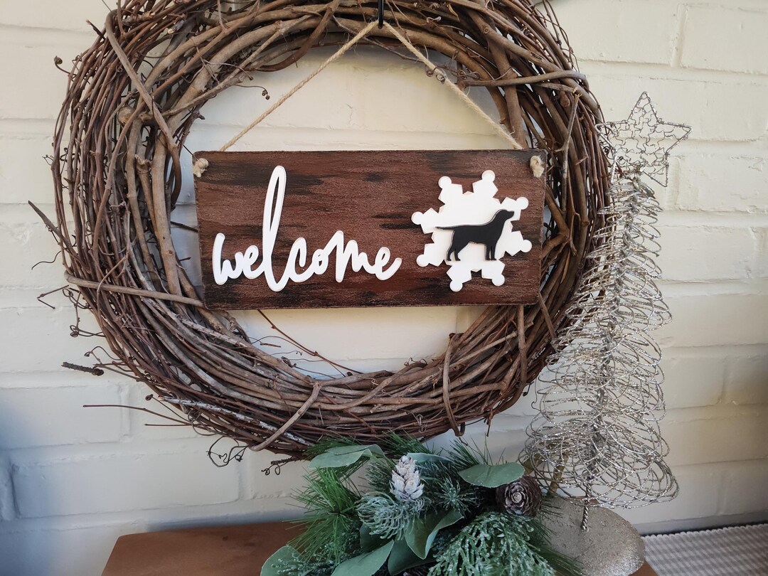 Rustic Metal Welcome Sign Winter Sign Labrador Retriever Snowflake ...