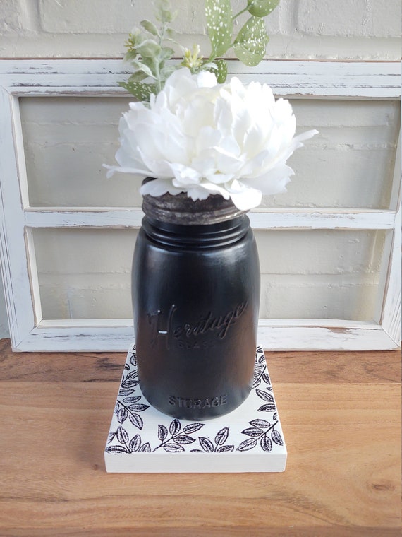 Painted Glass Jar with Handle and Frog Lid Farmhouse Vase Rustic Home ...