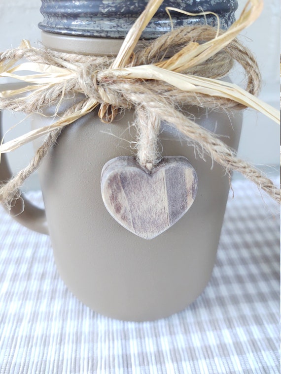 Painted Glass Jar with Handle and Frog Lid Farmhouse Vase Rustic Home ...