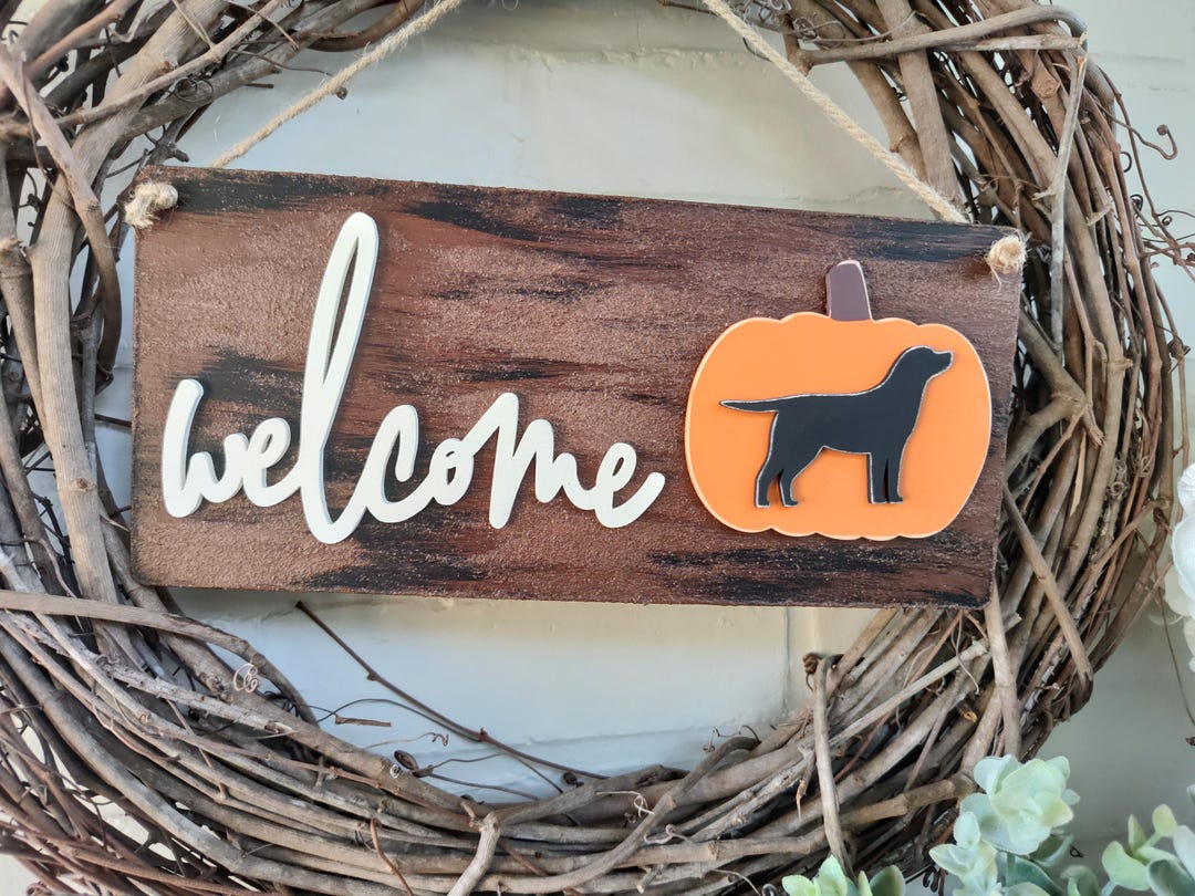Rustic Metal Welcome Sign Fall Sign Labrador Retriever Pumpkin Black ...
